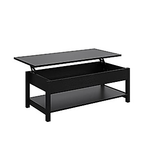 Panana Lift Top Coffee Table with Hidden Compartment & Open Storage Shelf, Lift Tabletop Farmhouse Table Pop Up Table for Living Room,Home Office Reception, 45.28" L x 21.16" W x 16.14" H (Black)