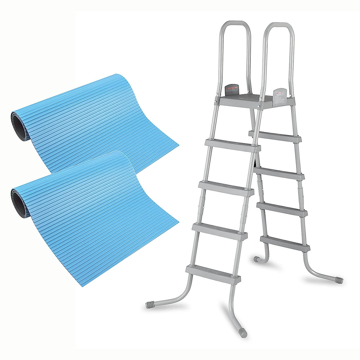 Bestway 52 Inch SteelPool Safety Ladder w/ No Slip No Scratch 9x36-Inch Protective Vinyl Pool Ladder Mat
