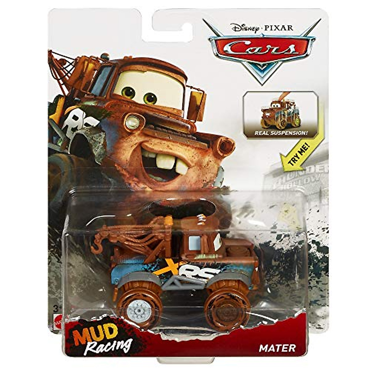 Disney Pixar Cars XRS Mud Racing Mater Oversized 1:55 scale Die-cast, Real Suspension, Off-Road, Dirt-splashed, All-terrain Wheels, 1:55 scale, Ages 3 and up