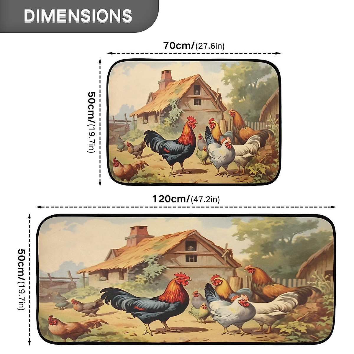 Kigai Farmhouse Chicken Coop Kitchen Rugs Waterproof Non Slip Kitchen Carpet Kitchen Floor Set for Sinks Offices Kitchens Cafes-2PCS