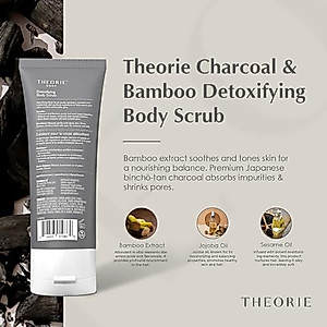 Theorie Charcoal Bamboo Body Scrub- Detoxifying Exfoliation, Micro Partials Gently Reveal Glowing Skin, Jojoba Oil, Sweet Almond Oil, and Sesame Oil Restore Moisture, 200 mL