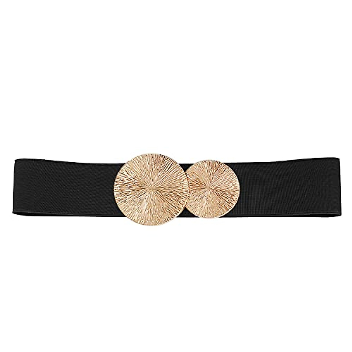 SANSTHS Women Wide Elastic Belt with Gold Buckle for Dress Stretchy Vintage Waist Black Belt, S
