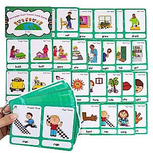 Richardy Irregular Verbs/Verb Tense 2 Themes English Flash Cards Kids Pocket Card, Kindergarten Preschool Educational Toys, Kindergarten Supplies
