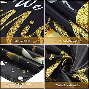 We Will Miss You Party Decorations, Extra Large Going Away Party Backdrop Miss You Photography Background Banner for Farewell Anniversary Retirement Graduation Party, 72.8 x 43.3 Inch (Black, Gold)