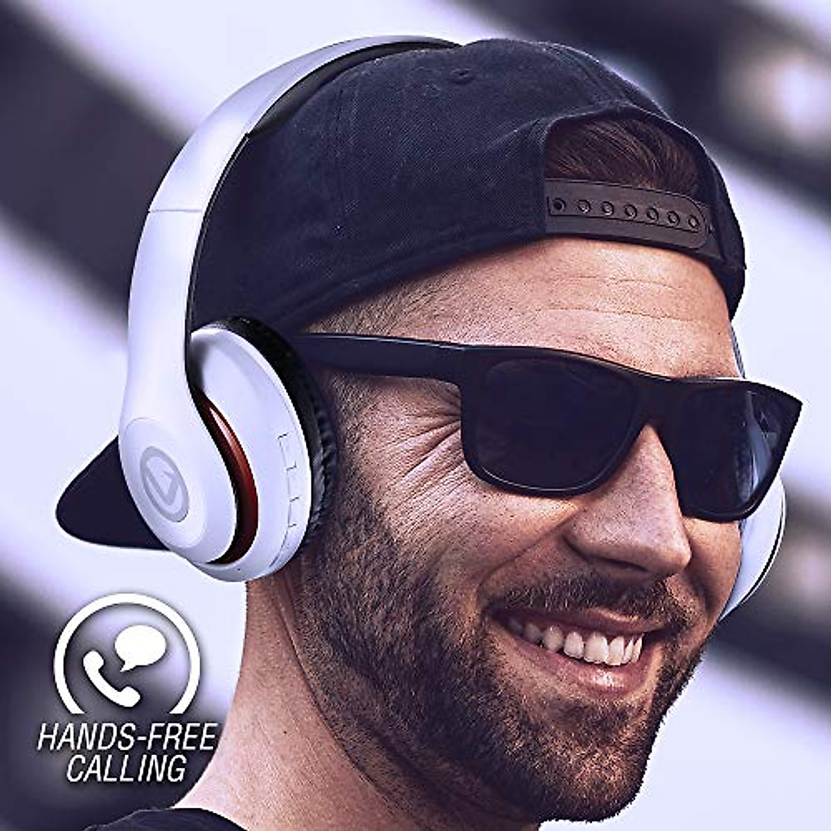 Volkano Impulse Series True Wireless Stereo Headphones - Bluetooth Connected Wireless Headphones with Multi-functional Buttons - Folding Bluetooth Headphones with Microphone, Wireless Headphones White