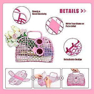 iSpralo Jelly Bag - Girls Jelly Purse Jelly Tote Girls Beach Bag with Flower Sunglasses, Retro Jelly Basket for Easter, Halloween, Bridal (Pink)