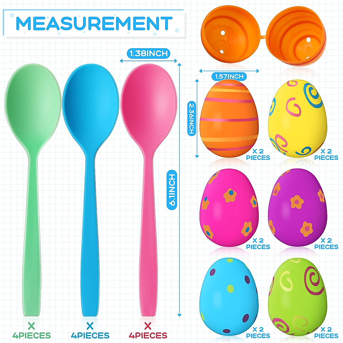 HyDren 24 Pieces Easter Egg and Spoon Race Game Egg Spoon Race Game Sets Egg and Spoon Relay Game Easter Eggs Hunt Game Outdoor Lawn Games