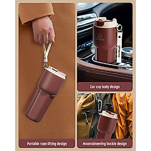 Gpeng 20 oz Insulated Stainless Steel Coffee Mug & Water Bottle with Tea Separation, Straw Lid, and Cup Holder - Keeps Drinks Hot or Cold for Hours. Perfect for Travel and Outdoor Activities!