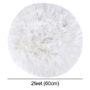 uxcell Faux Fur Round Rug,Fluffy Area Mat,Fluff Rugs for Bedroom Floor Sofa Living Room 2 x 2 Feet Snow White