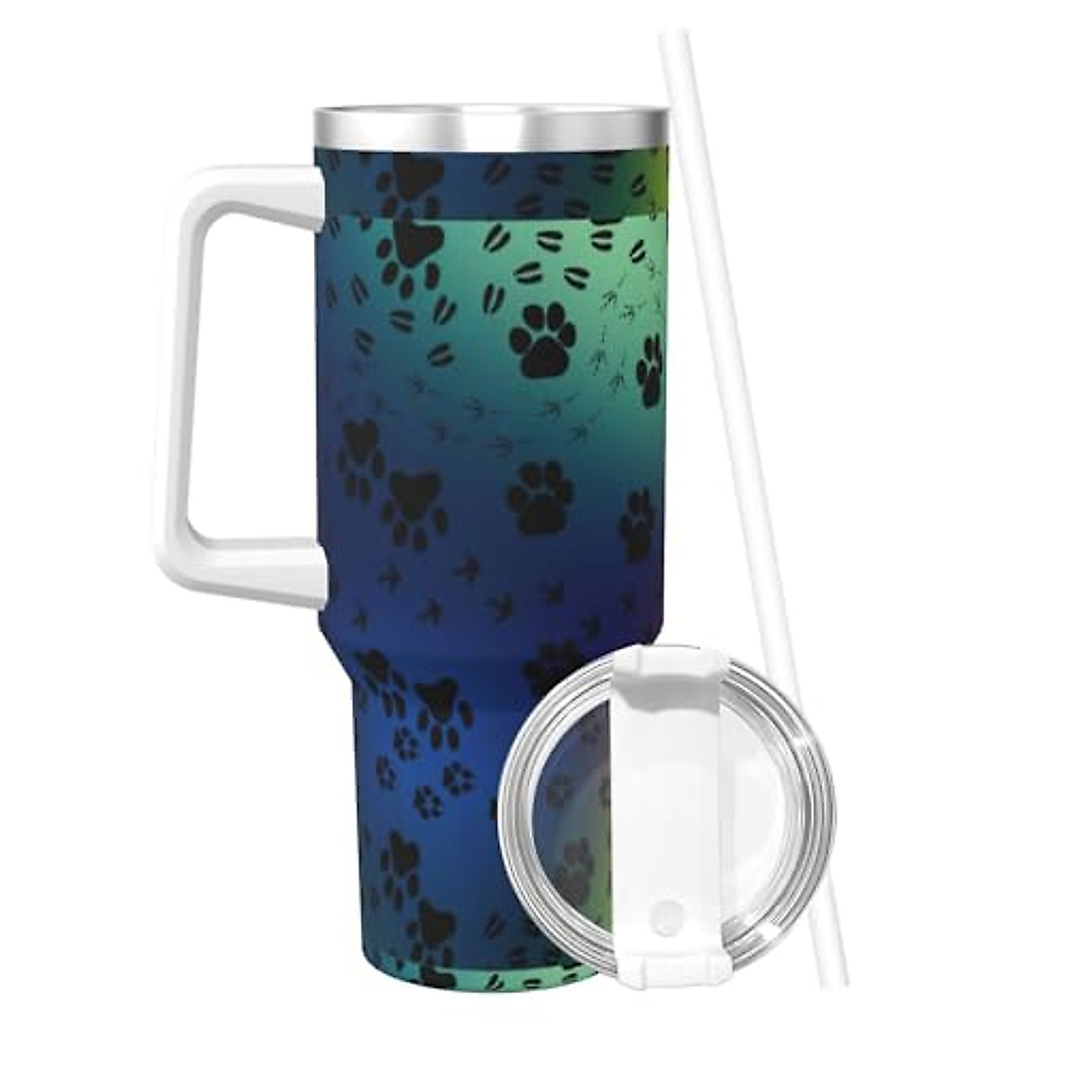 HULIBIN Paw Prints Pattern Print Double Deck Stainless Steel Travel Coffee Cup With Lid 40 Oz Ice Bully Cup