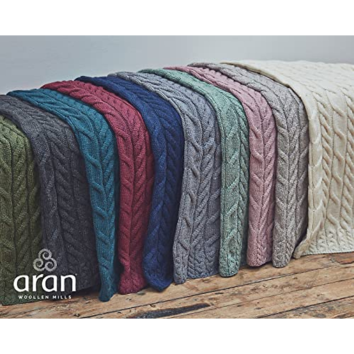 Irish Cable Knit Blanket Supersoft Merino Wool Throw Made in Ireland 40" x 60" (Toasted Oat)