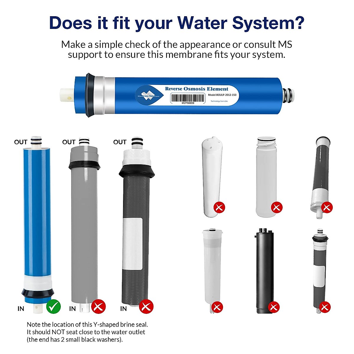 Membrane Solutions 150 GPD RO Membrane, Reverse Osmosis Membrane Element 12" x 2" Water Filter Replacement for Undersink Home Drinking RO Water Filtration System