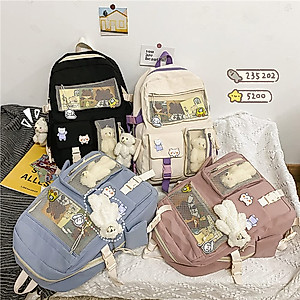 Thanps Kawaii Backpack with Cute Pin and Accessories Cute Kawaii Backpack for School Bag Kawaii Girl Backpack (Blue)