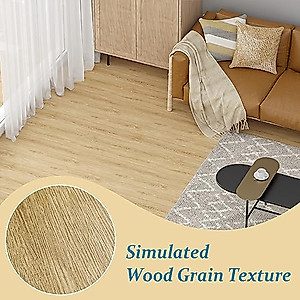 Freshtour Peel and Stick Floor Tile, 72 PCS/108 Sq.Ft Self-Adhesive Wood Vinyl Plank Flooring, Waterproof Wear-Resistant DIY Floor Tiles for Bedroom Kitchen Living Room RV (36" x 6", Light yellow)