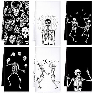 Bencailor 6 Pcs Blue Gold Marble Kitchen Towels Turquoise Navy Summer Dish Towels 24 x 16'' Gothic Hand Towels Moon Sun Star Witchy Tea Towel Astrology Tarot Cloth(Black, White, Moon Cat Star)