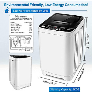 Nictemaw Portable Washing Machine, 17.8Lbs Capacity Full Automatic Compact Laundry Washer, 2.3 Cu.ft Portable Washer with 10 Wash Programs & 8 Water Levels & Drain Pump for Apartment, RV, Dorm