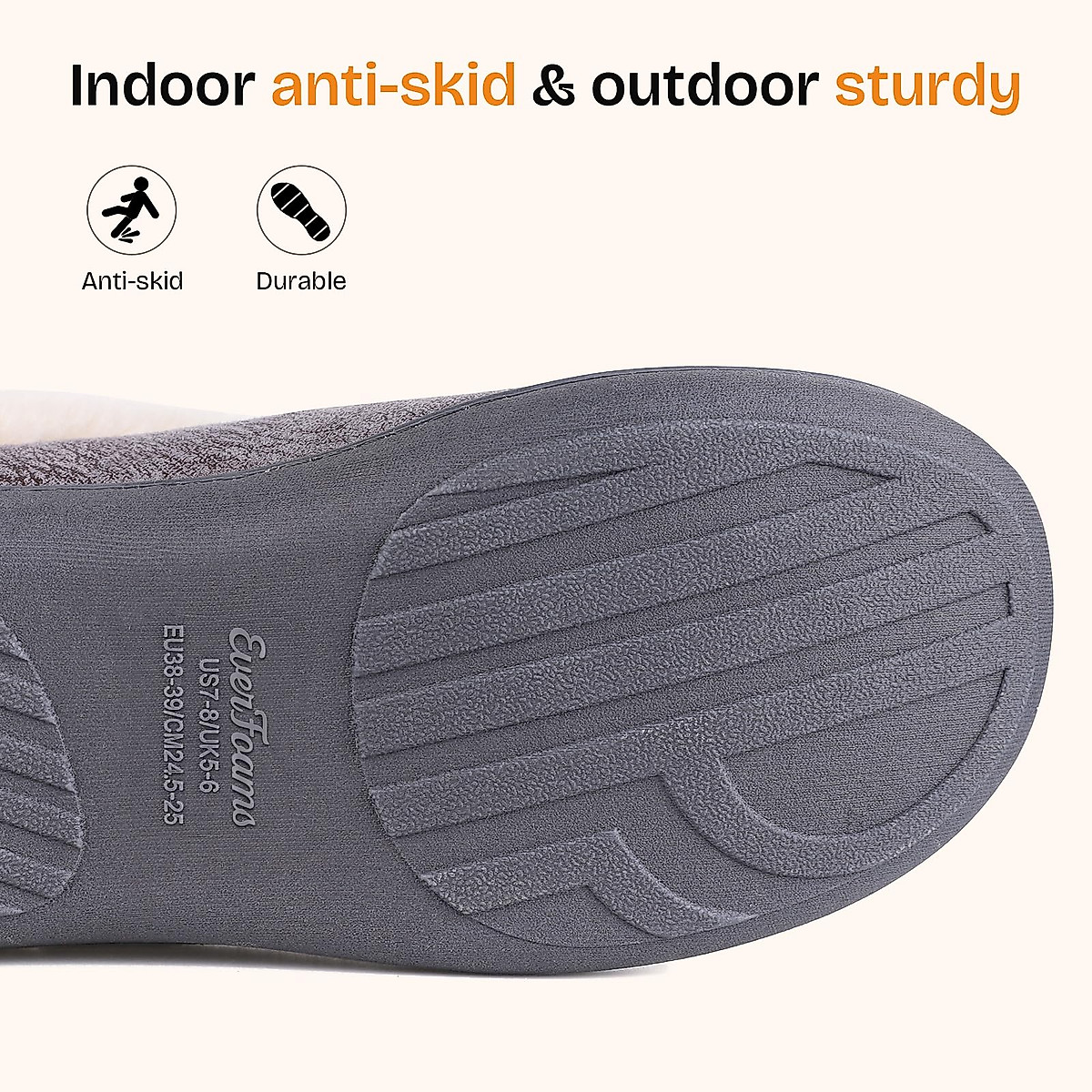 EverFoams Women's Micro Suede Cozy Memory Foam Winter Slippers with Fuzzy Faux Fur Collar and Indoor Outdoor Rubber Sole (Gray, Size 11-12 M US)