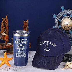 Handepo Boating Accessories Gifts for Men Boat Captain Cap I'm Captain Tumbler Boating Baseball Cap Nautical Cups Stainless Steel Coffee Mug Summer Gifts (Navy Blue)