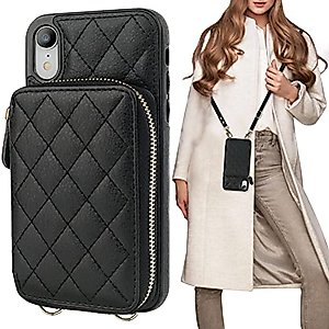 Bocasal Crossbody Wallet Case for iPhone Xr, RFID Blocking PU Leather Zipper Handbag Purse Flip Cover, Kickstand Folio Case with Card Slots Holder Wrist Strap Lanyard 6.1 Inch (Black)