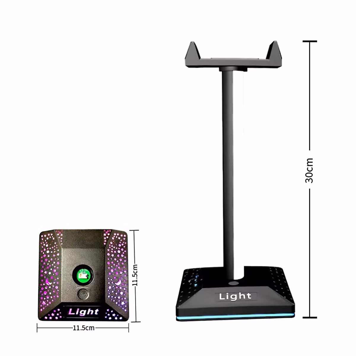 MOCIUN USB Gaming Desktop Headphone Display Stand, RGB Gaming Headphone Stand with Usb2.0 Hub and 3.5mm Port Audio T-ouch Control Led Strip Lamp (A)