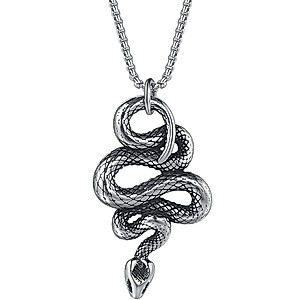 Jude Jewelers Retro Vintage Stainless Steel Snake Style Statement Cocktail Party Pendant Necklace (Grey)