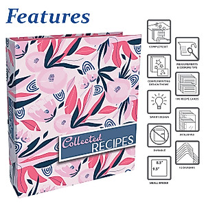 Better Kitchen Products Recipe Binder, 8.5" x 9.5" 3 Ring Binder Organizer Set (with 50 Page Protectors, 100 4" x 6" Recipe Cards & 12 Category Divider Tabs) Floral Design