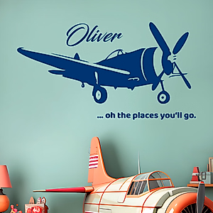 Custom Name Transportation Theme - Airplane in The Sky for My Baby - Baby Boy/Girl - Wall Decal Nursery for Home Bedroom Children (AM) (Wide 40" x 22" Height)