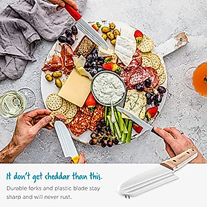 Dreamfarm Knibble Lite | Non-Stick Cheese Knife with Stainless Steel Forks | Multi-Functional Kitchen Knife with Unique Ridged Blade | Perfect for Slicing, Spreading, and Serving | Red