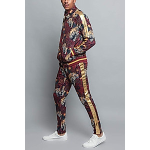 G-Style USA Men's Royal Floral Tiger Track Suit ST559 - Black - Large