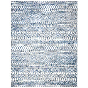 SAFAVIEH Micro-Loop Collection Area Rug - 9' x 12', Blue & Ivory, Handmade Moroccan Boho Tribal Wool, Ideal for High Traffic Areas in Living Room, Bedroom (MLP502M)