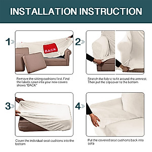 FantasDecor 3 Piece Sofa Covers Velvet for 2 Cushion Couch Stretch Loveseat Slipcover with Individual Seat Elastic Furniture Protector for Pets (Loveseat, Ivory)