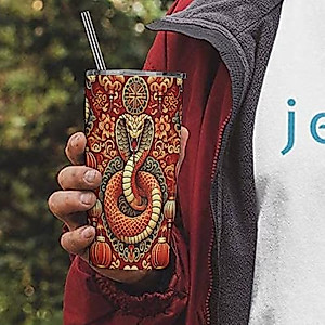 20oz Chinese New Year Snake Pattern Tumbler Stainless Steel, Vacuum Insulated Tumbler with Lid And Straw Unique Coffee Mug Travel Mug Gifts for Women Men