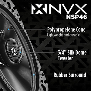 NVX® NSP46 4x6 Car Speakers, 300W Max, 100W RMS, 2-Way Coaxial w/Silk Dome Tweeters & Built-in X-Overs, Easy to Install in Cars/Trucks/Doors (Pair)