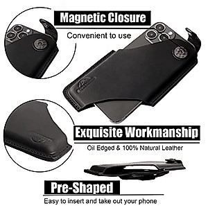 Topstache Leather Phone Holster with Belt Clip Loop, Leather Belt Case with Magnetic Closure,Cell Phone Case for iPhone, Belt Phone Pouch for Samsung,Leather Phone Sheath for Belt,Black,Large