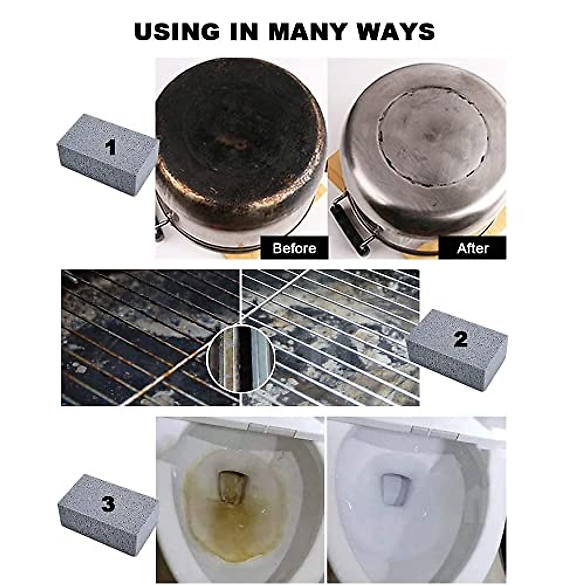 Magic Blackstone Griddle Scraper，4 Pack Gray Stone Cleaning Block Clean Brick for Grill, Removing Stains BBQ，Pool, Racks, Baking Steel, Oven, Flat Top Cookers, Utensils, Exfoliation Dead Skin, Toilet