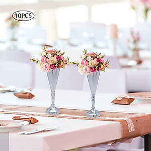 10Pcs Silver Vase Centerpiece Table Decorations, Tabletop Flower Stand, Wedding Decorations for Reception, 36cm/14 Tall Trumpet Tall Flower Vase for Birthday, Anniversary(10Pcs,12 * 36cm/4.7 * 14in)