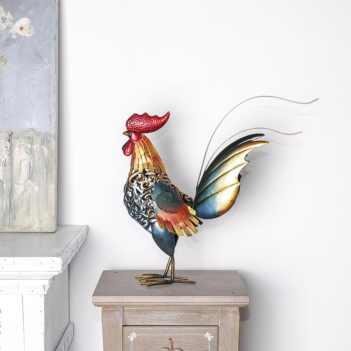Too-arts Metal Sculpture Carved Iron Rooster Home Furnishing Artwork Craft Gifts