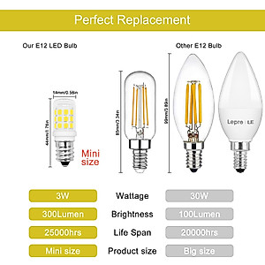 LFLAMPON E12 LED Candelabra Base Small Light Bulb 3W Equivalent 25-30W Incandescent 6000K Cool White Light Bulbs 120V 300LM Non Dimmable for Chandelier,Salt Lamps, Desk Lamp Ceiling Fan(6 Pcs)
