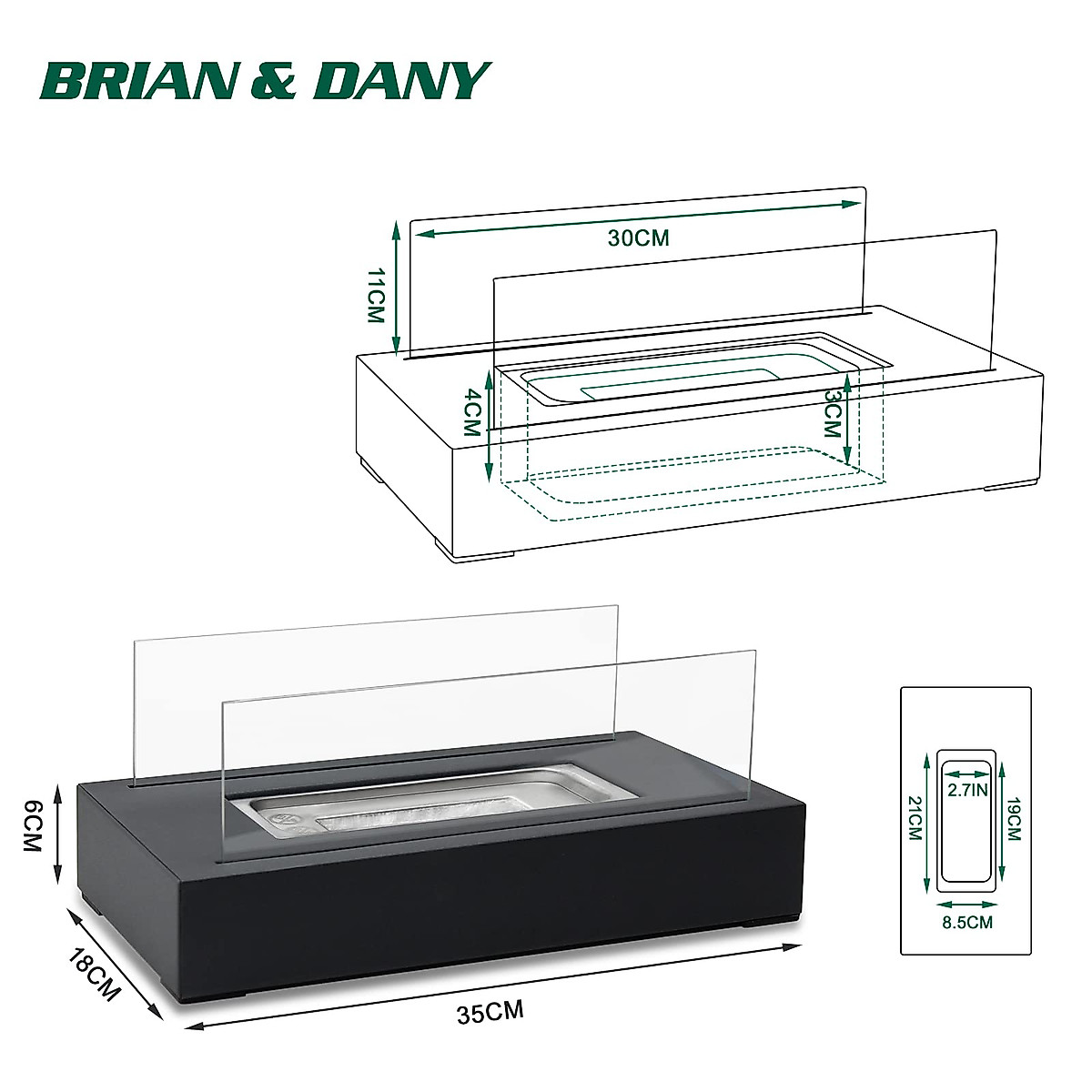 BRIAN & DANY Tabletop Fire Pit, Portable Table Top Firepit Indoor & Outdoor Fireplace, Ethanol Table Top Fire Pit Bowl Gift for Mom