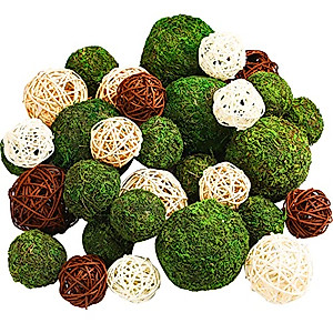 Set of 36 Pieces Natural Green Moss Decorative Ball for Centerpiece Bowls and Rattan Wicker Balls Handmade Moss Balls Orbs Moss Vase Filler for Christmas Garden Home Wedding Party Decoration, 3 Sizes