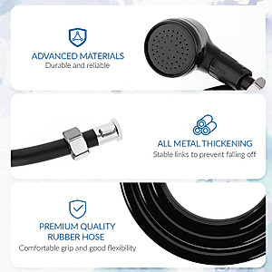 Bathtub Faucet Sprayer Attachment - Portable Shampoo Bowl Sink Shower Head and Black Rubber Hose Replacement Part for Salon, Barber Shop, Spa, Rehab