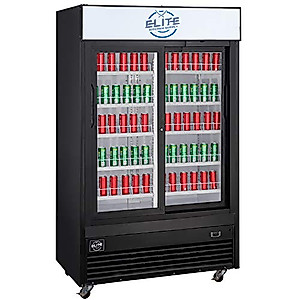 Elite Kitchen Supply Commercial 2 Sliding Glass Door Refrigerator Merchandiser, ETL NSF Upright Display Fridge Cooler Stainless Steel 2 Section 47" W 33.3 cu. ft. Fan Cooling, Restaurant