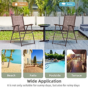 Tangkula Set of 2 Patio Folding Dining Chairs, Outdoor Sling Lawn Chairs with Armrests, Steel Frame, Portable Camping Lounge Chairs for Backyard, Deck, Poolside and Garden, No Assembly (Brown)