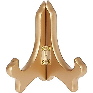 Bard's Hinged Gold-toned MDF Wood Plate Stand, 4" H x 5" W x 3" D (For 3.5" - 5" Plates)