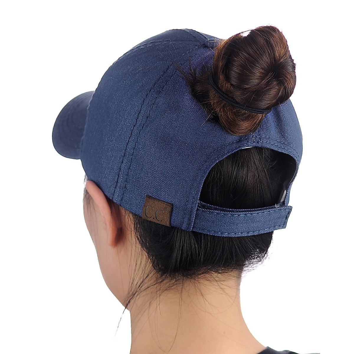 C.C Ponycap Messy High Bun Ponytail Adjustable Cotton Baseball Cap Hat, Denim
