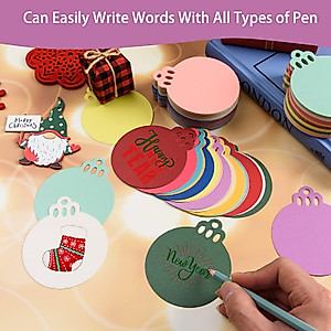 300 Pieces Round Bauble Hanging Gift Tags Blank Christmas Tree Labels Multicolor Round Gift Tags 2.7‘’ x 3.5" Round Bauble Hanging Cutout Ornament for DIY Crafts Xmas Holiday Party Decor,15 Colors