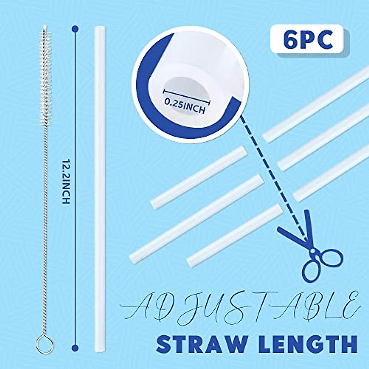 Replacement Silicone Straws for Stanley 40 oz Adventure Tumbler, 6 Pack Reusable Food Grade Silicone Straws with Cleaning Brush, Can be Cut Off — for Stanley Cup 40 oz Water Jug Accessories, 12" Long