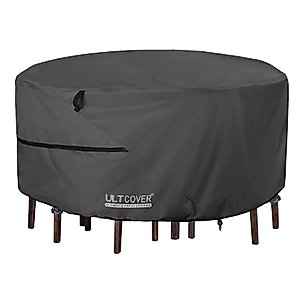 ULTCOVER Round Patio Furniture Cover - Outdoor Waterproof Table with Chair Set Cover 108 inch, Black