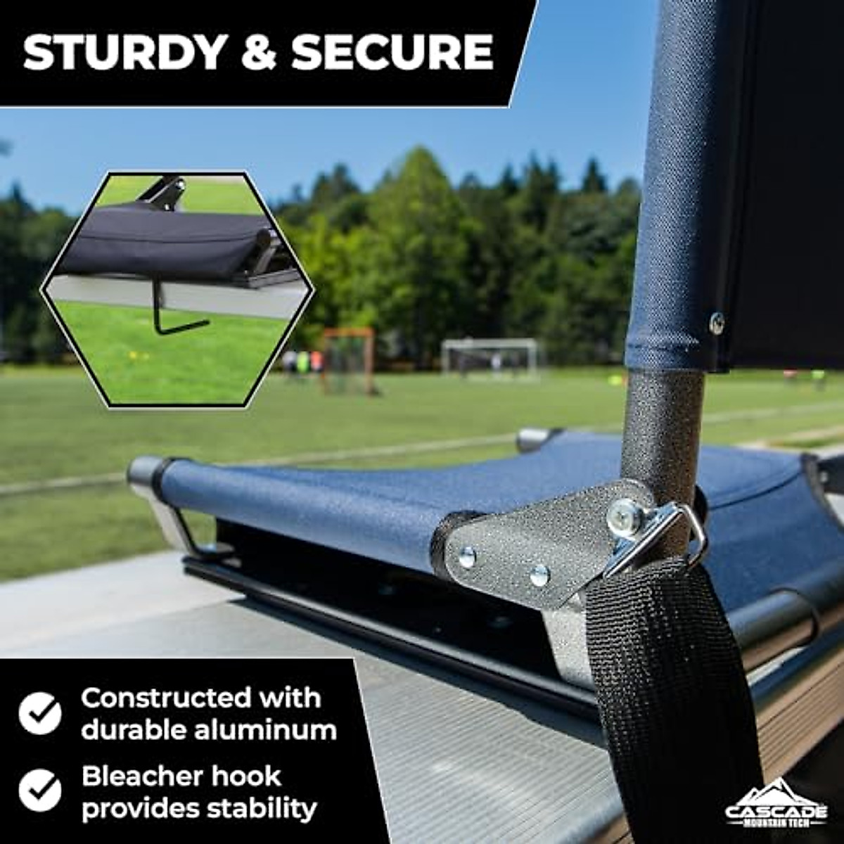 Cascade Mountain Tech Stadium Seat - Lightweight, Portable Folding Chair for Bleachers and Benches - Light Blue, Extra Wide - 20"