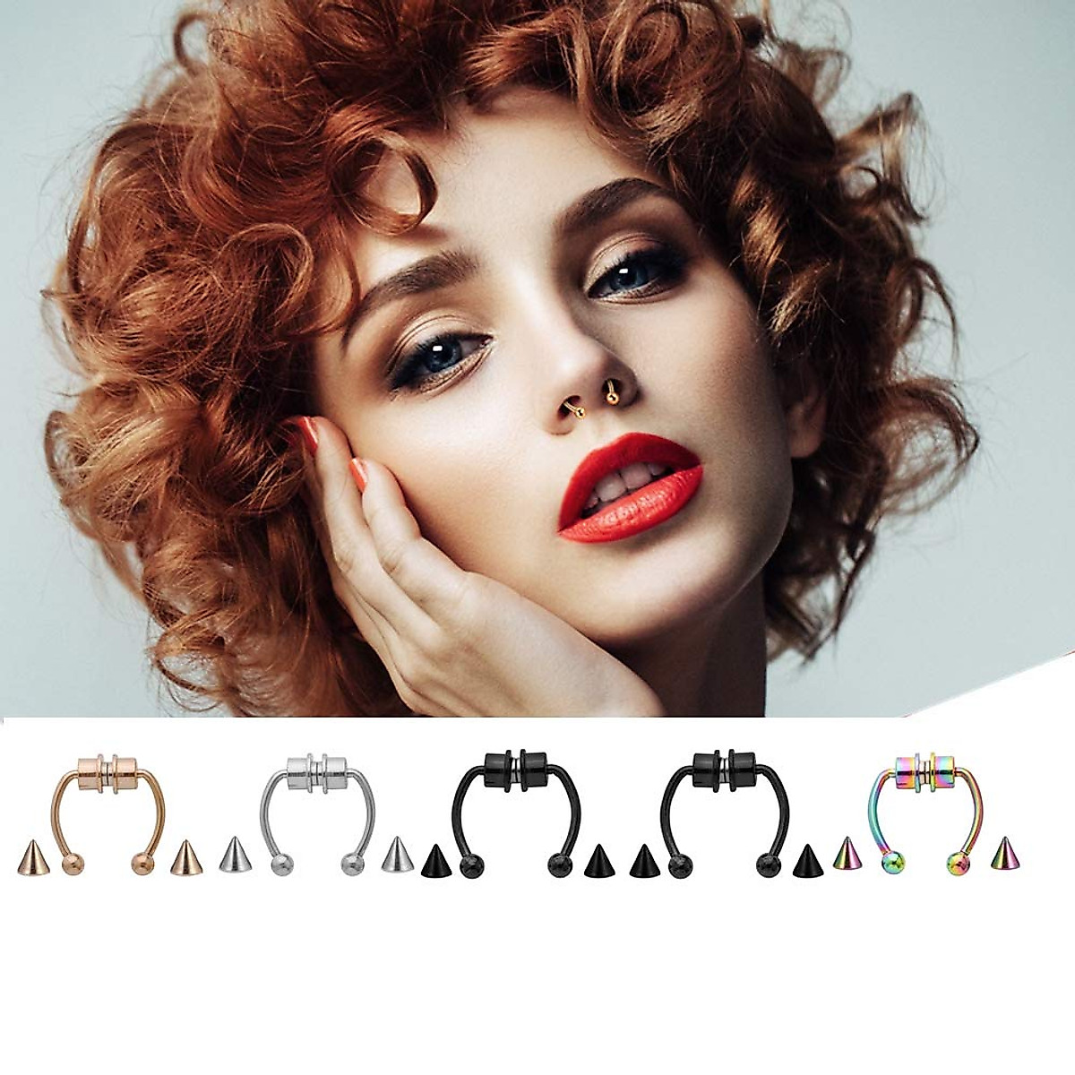 BODANCE Magnetic Fake Nose Ring 316L Stainless Steel Nose Ring Horseshoe Ring Hoop Non Piercing Clip On Nose Hoop Rings
